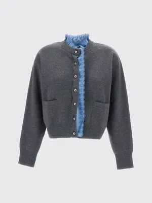 Rabanne Wool And Cashmere Cardigan With Lace Inserts And Dropped Shoulders - Grey