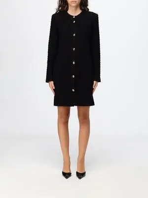 TWINSET Long-sleeved Viscose Knit Mini Dress With Padded Shoulders - Black