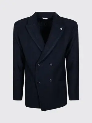 MANUEL RITZ Double-breasted Alpaca Wool Blend Blazer With Rever Collar