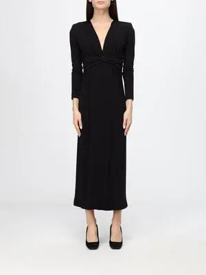 TWINSET Slim Fit Midi Sheath Dress In Jersey With Deep V-neck - Black