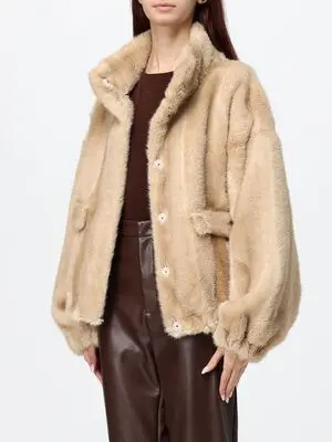 Apparis Iris High Neck Short Faux Fur Jacket - Beige