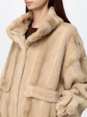 Apparis Iris High Neck Short Faux Fur Jacket - Beige