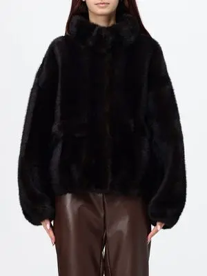 Apparis Iris High Neck Short Faux Fur Jacket - Black