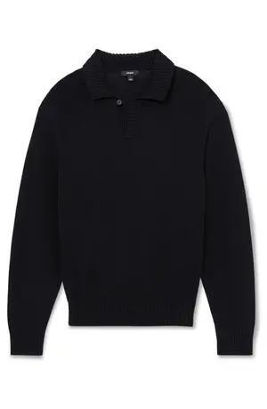 REISS Ashdown Long Sleeve Cotton Polo - Navy