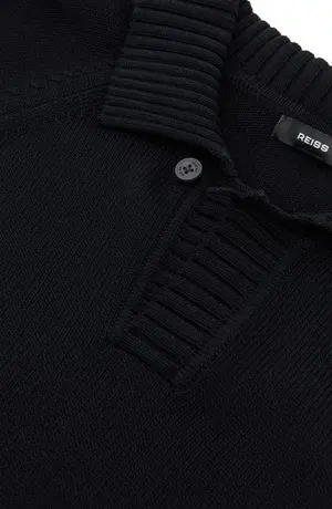 REISS Ashdown Long Sleeve Cotton Polo - Navy
