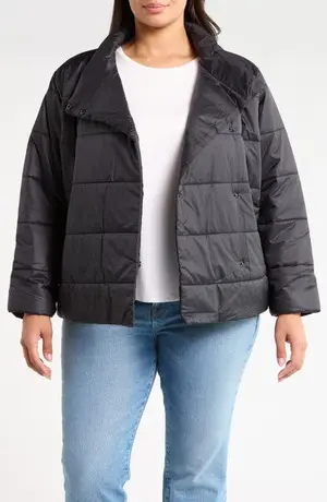 Eileen Fisher High Collar Recycled Nylon Jacket - Black