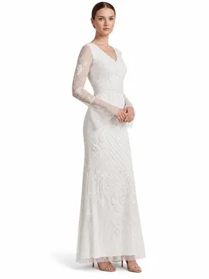 LARA NEW YORK Bridal Long Sleeve Beaded Gown