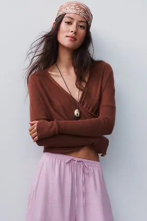 PILCRO 100% Cashmere Twist Sweater - Deep Red