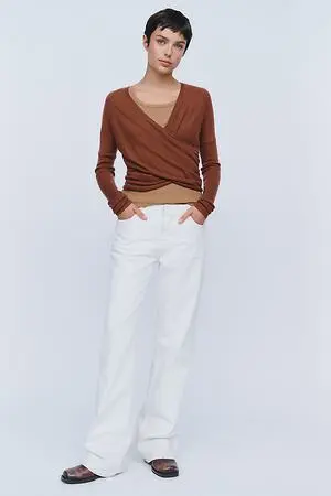 PILCRO 100% Cashmere Twist Sweater - Deep Red