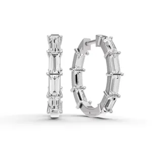 SEREIA OFFICIAL 14k Gold 2 Ct Earrings Baguette Fancy Hoops White Gold - Silver