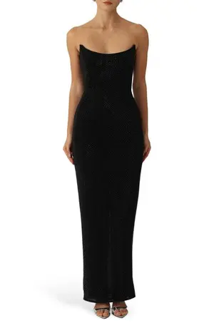 SAU LEE Vesper Crystal Embellished Strapless Gown - Black