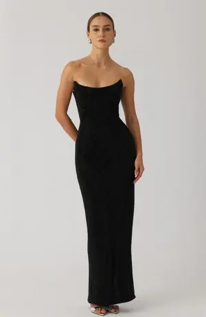 SAU LEE Vesper Crystal Embellished Strapless Gown