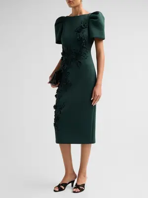 Badgley Mischka Floral Laser-cut Embroidery Cocktail Dress