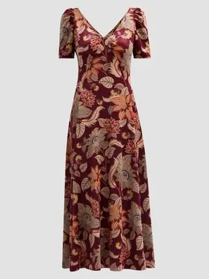 Farm Rio Delhi Floral Velvet A-line Dress - Dark Red