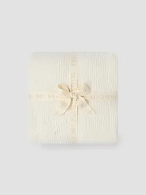 Barefoot Dreams Cozychic Rib-knit Blanket Stitch Throw Blanket - Cream Java