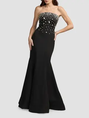 Mac Duggal Crêpe Strapless Embellished Mermaid Gown
