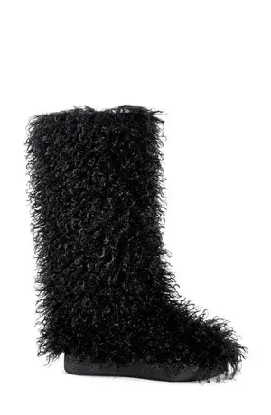 AZALEA WANG Denton Faux Fur Boot - Black