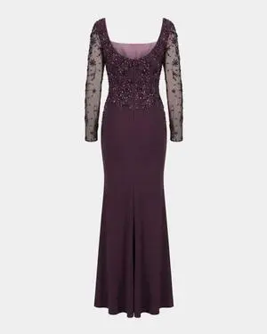 Mac Duggal Beaded Jersey Column Gown - Amethyst