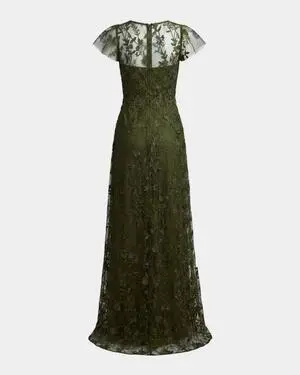 Mac Duggal Floral Appliqué Tulle Gown