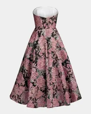 Mac Duggal Strapless Floral Brocade Midi-dress