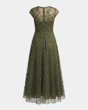 Mac Duggal Embellished Jewel Neck A-line Cocktail Dress - Olive