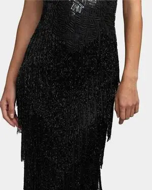 Mac Duggal Beaded Fringe Column Gown