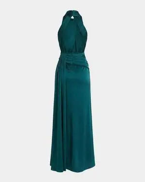 Mac Duggal Petite Halter Open-back Gown W/slit
