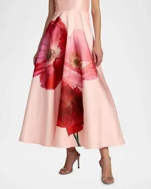 Mac Duggal Floral Mikado A-line Strapless Cocktail Dress - Blush Mult