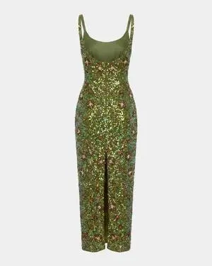 Mac Duggal Floral Beaded Cocktail Sheath Dress - Olive