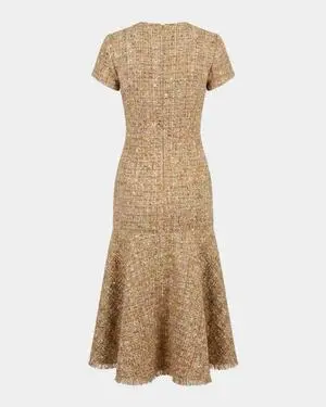 Mac Duggal Ieena Tweed Midi Dress - Latte Mult