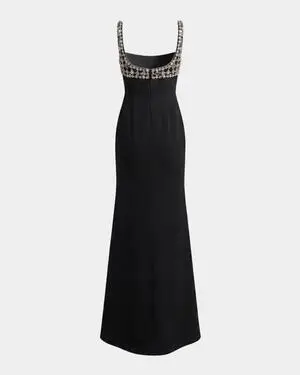 Mac Duggal Beaded Crepe Sleeveless Gown