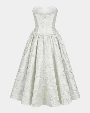 Mac Duggal Floral Brocade Strapless Midi Dress