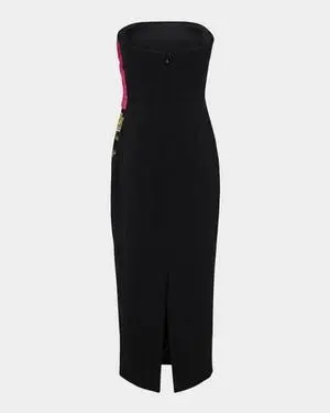 Mac Duggal Strapless Floral-embroidered Crepe Midi Dress