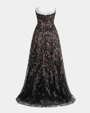 Mac Duggal Floral Embroidered Strapless Gown