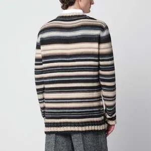Dolce & Gabbana Beige Striped Sweater In Wool Blend