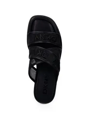 Dkny Logo-embroidered Crossover-strap Flat Sandals