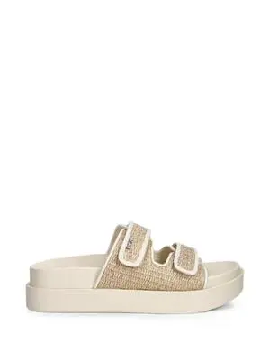 Dkny Touch-strap Woven Platform Heeled Sandals - Neutrals