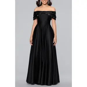 BLONDIE NITES Rhinestone Off The Shoulder Satin Ballgown