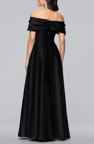 BLONDIE NITES Rhinestone Off The Shoulder Satin Ballgown