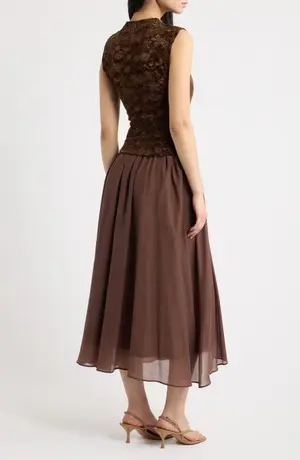 Moon River Mixed Media Midi Dress
