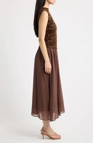 Moon River Mixed Media Midi Dress