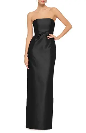 Alfred Sung Libby Strapless Satin Twill Gown - Black