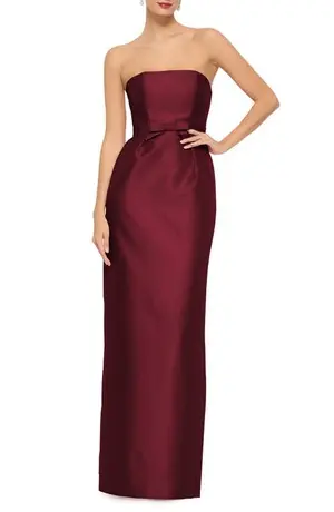 Alfred Sung Libby Strapless Satin Twill Gown - Cabernet