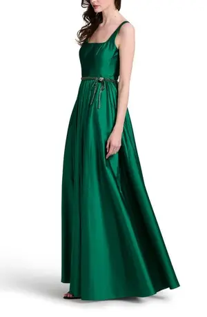 EMILY SHALANT Square Neck Taffeta Gown - Emerald