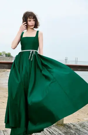 EMILY SHALANT Square Neck Taffeta Gown - Emerald