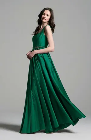 EMILY SHALANT Square Neck Taffeta Gown - Emerald