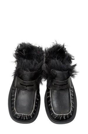 Camper Mil-1978 Leather Mule With Genuine Shearling Trim