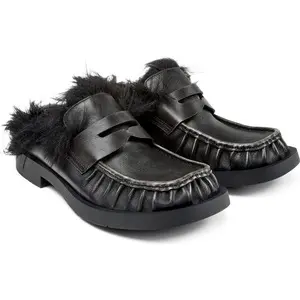 Camper Mil-1978 Leather Mule With Genuine Shearling Trim - Black Multi