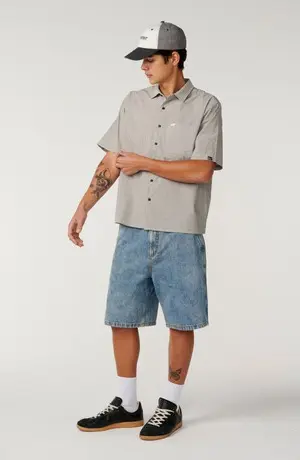 Rip Curl Archive Stripe Short Sleeve Cotton Button-up Shirt - Black