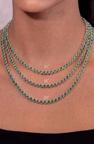 Sterling Forever Helene Bezel Emerald Cubic Zirconia Tennis Necklace - Silver
